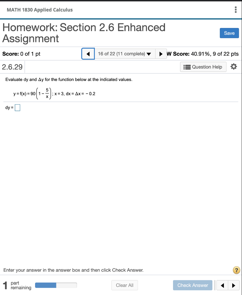 Solved MATH 1830 Applied Calculus Homework: Section 2.6 | Chegg.com