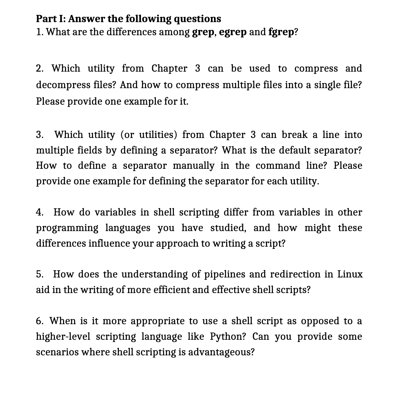Solved Part I: Answer the following questions 1. What are | Chegg.com