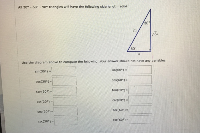 Solved All 30° 60 -90 triangles will have the following side | Chegg.com