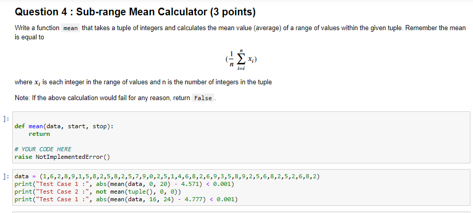 Solved Question 4 : Sub-range Mean Calculator (3 points) | Chegg.com