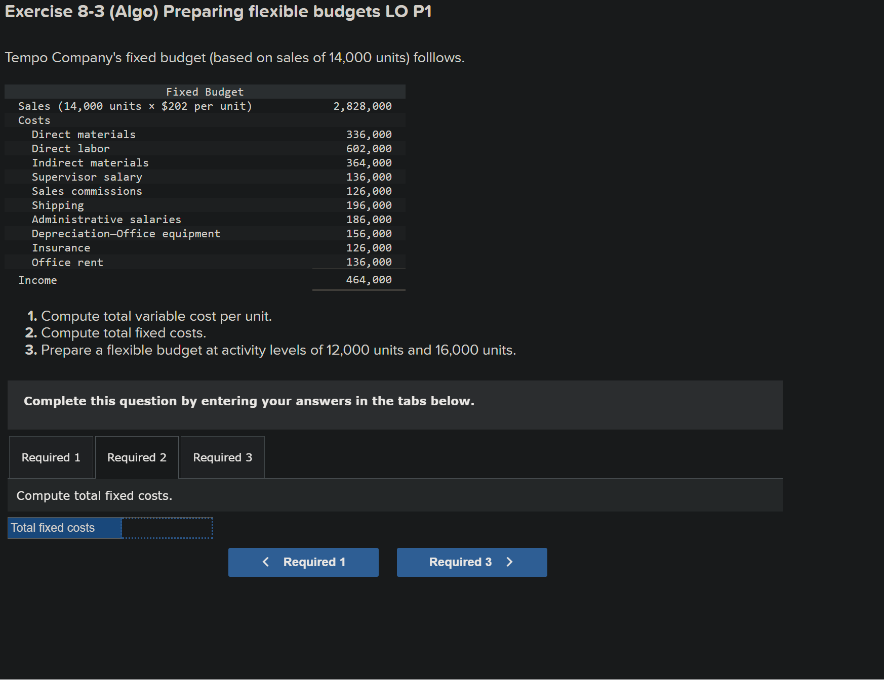 Solved Exercise 8-3 (Algo) Preparing flexible budgets LO P1 | Chegg.com