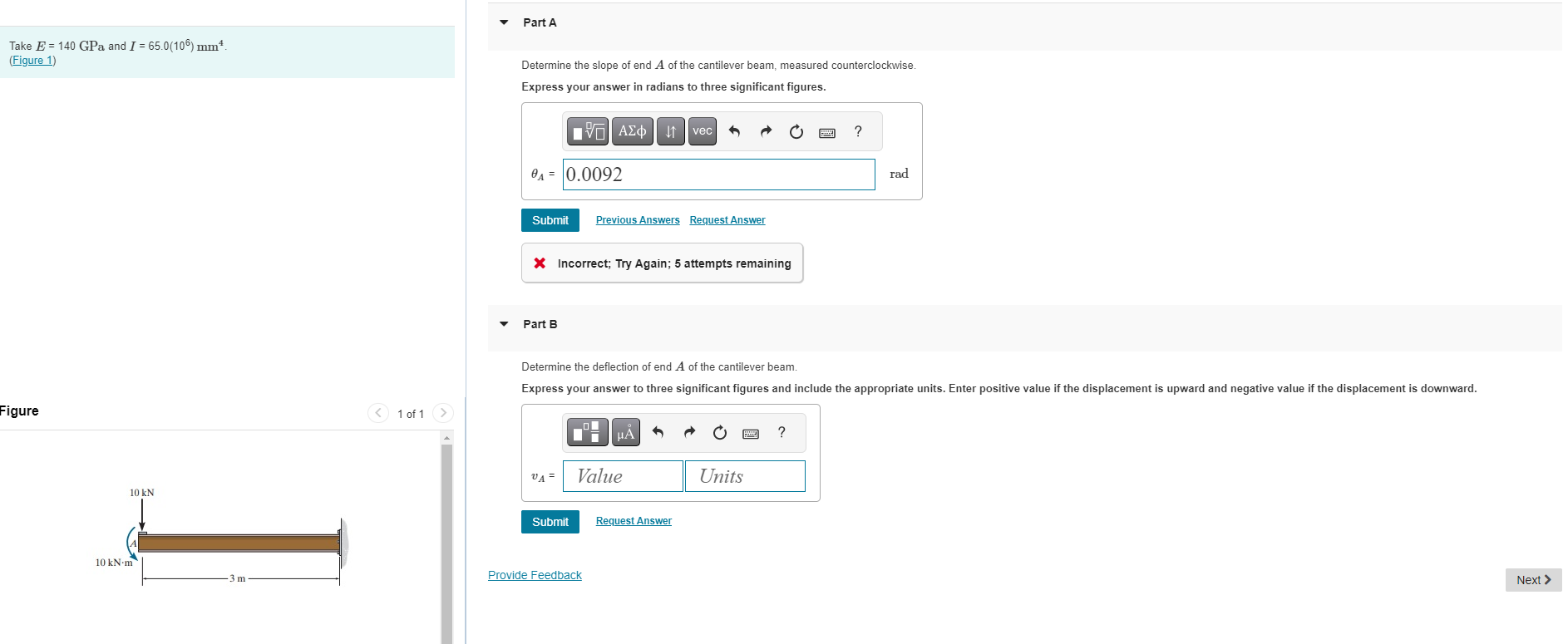 Solved Take E=140GPa and I=65.0(106)mm4. (Figure 1) | Chegg.com
