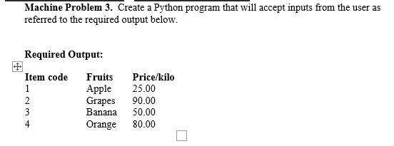 Solved Machine Problem 3 Create A Python Program That Will 5001