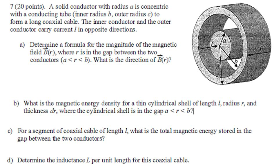 Solved 7 (20 points). A solid conductor with radius a is | Chegg.com