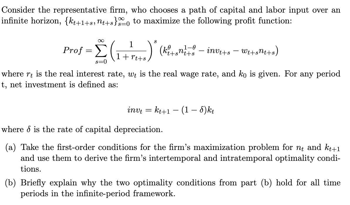 Solved Consider the representative firm, who chooses a path | Chegg.com