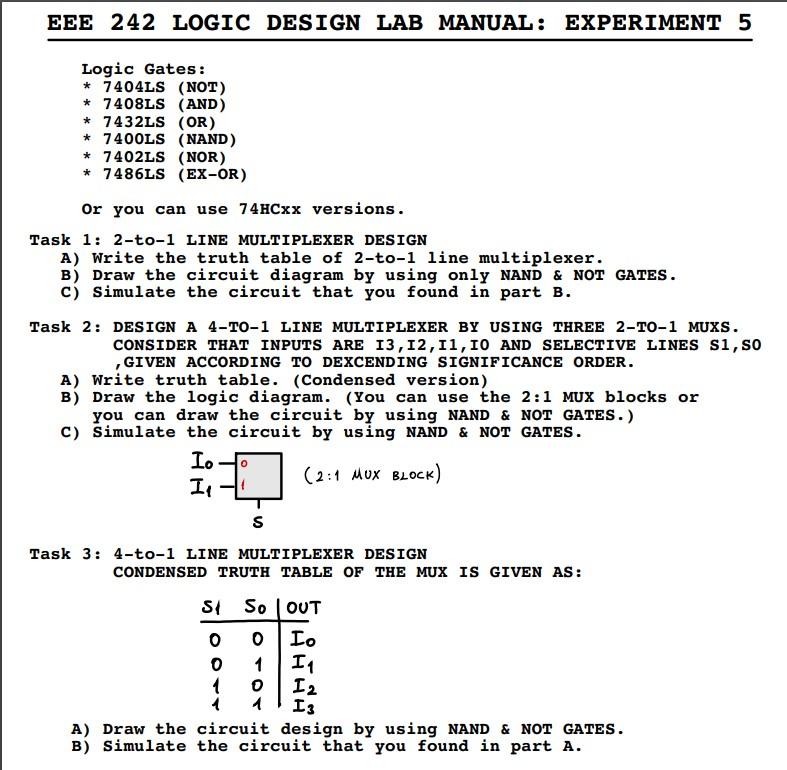 Solved EEE 242 LOGIC DESIGN LAB MANUAL: EXPERIMENT 5 Logic | Chegg.com