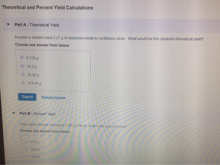 Solved Theoretical and Percent Yield Calculations Part | Chegg.com