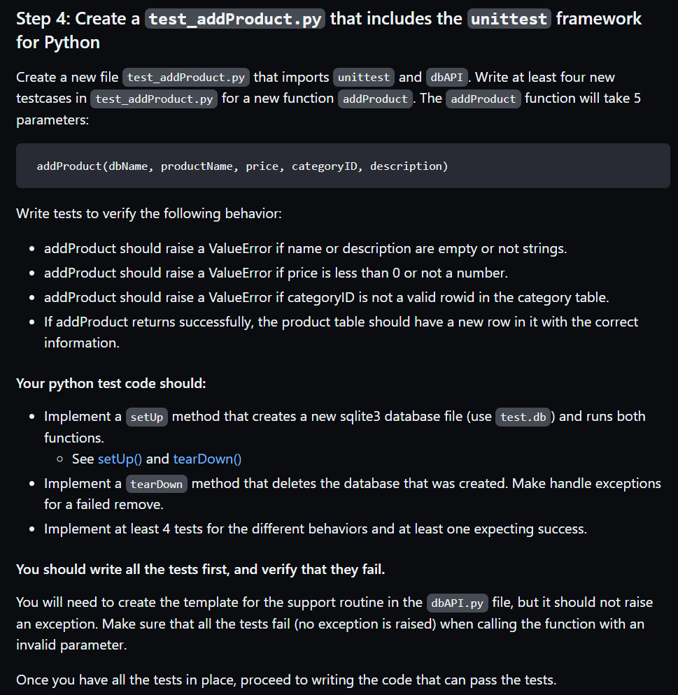Step 4: Create a test_addProduct.py that includes the | Chegg.com