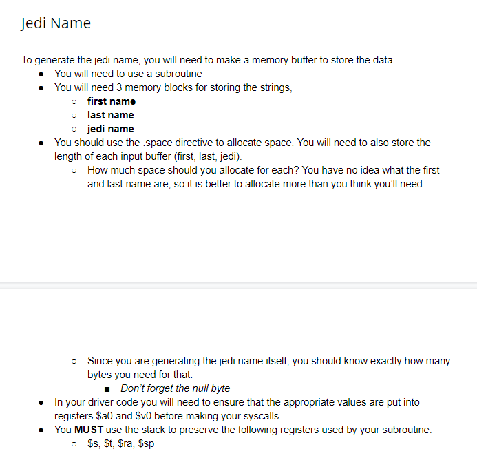 Jedi Name To generate the jedi name, you will need to | Chegg.com