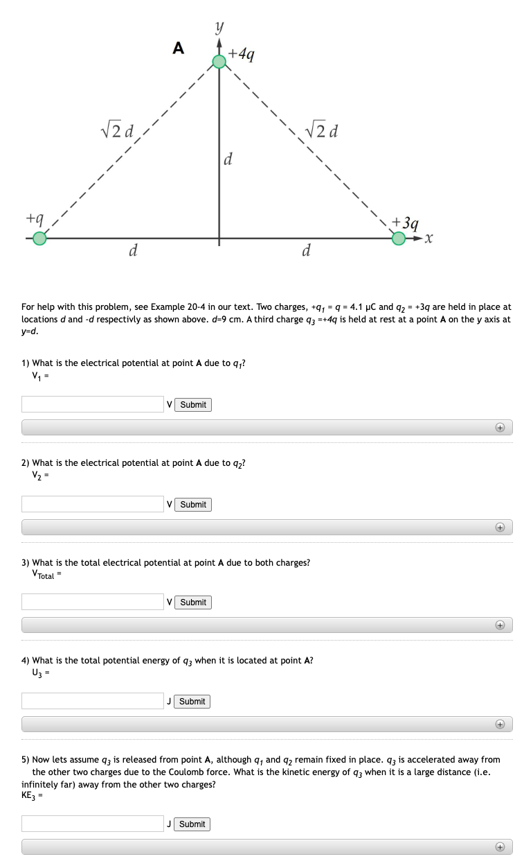 Solved √2d, d A Submit 1) What is the electrical potential | Chegg.com
