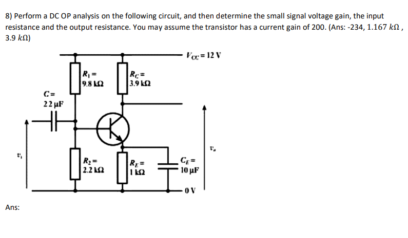 Solved 8) Perform a DC OP analysis on the following circuit, | Chegg.com