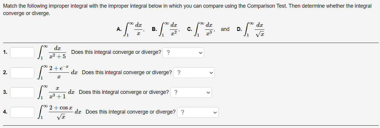 Solved Match the following improper integral with the | Chegg.com