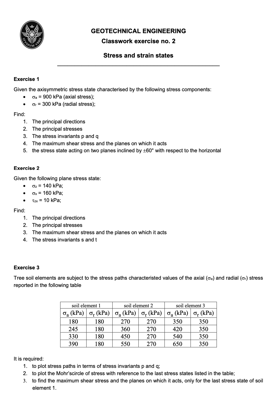 Solved GEOTECHNICAL ENGINEERING Classwork exercise no. 2 | Chegg.com