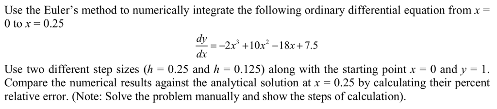 Solved Use the Euler's method to numerically integrate the | Chegg.com