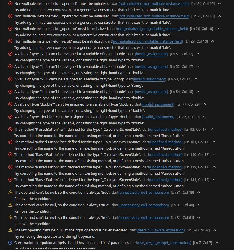 Solved Flutter Calculator app Help me decipher the error | Chegg.com