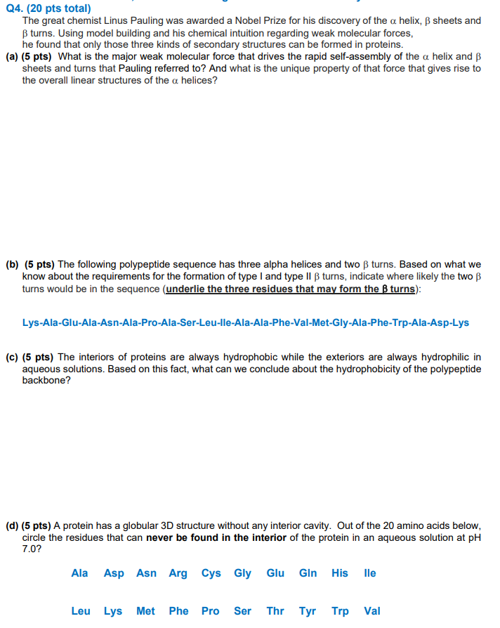 Solved Q4. (20 pts total) The great chemist Linus Pauling | Chegg.com