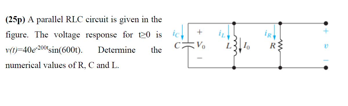 Solved + irt (25p) A parallel RLC circuit is given in the | Chegg.com
