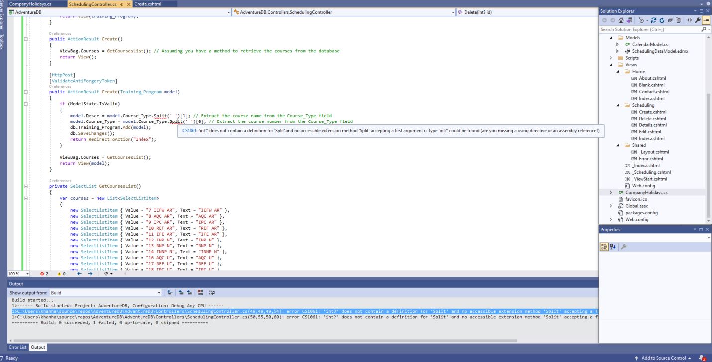 ASP.NET MVC C# VS 2019How to create a drop down next | Chegg.com