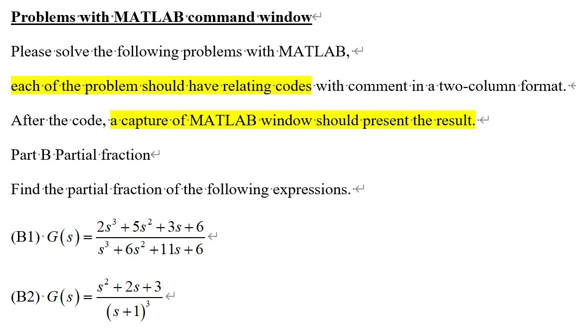 Solved Problems with MATLAB command window Please solve the | Chegg.com