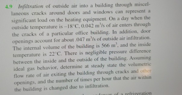 4.9 Infiltration of outside air into a building | Chegg.com