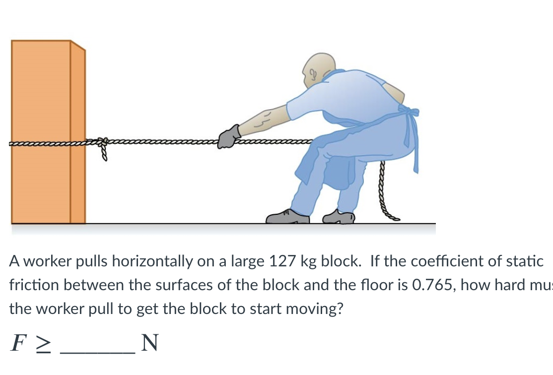 Solved A worker pulls horizontally on a large 127 kg block. | Chegg.com