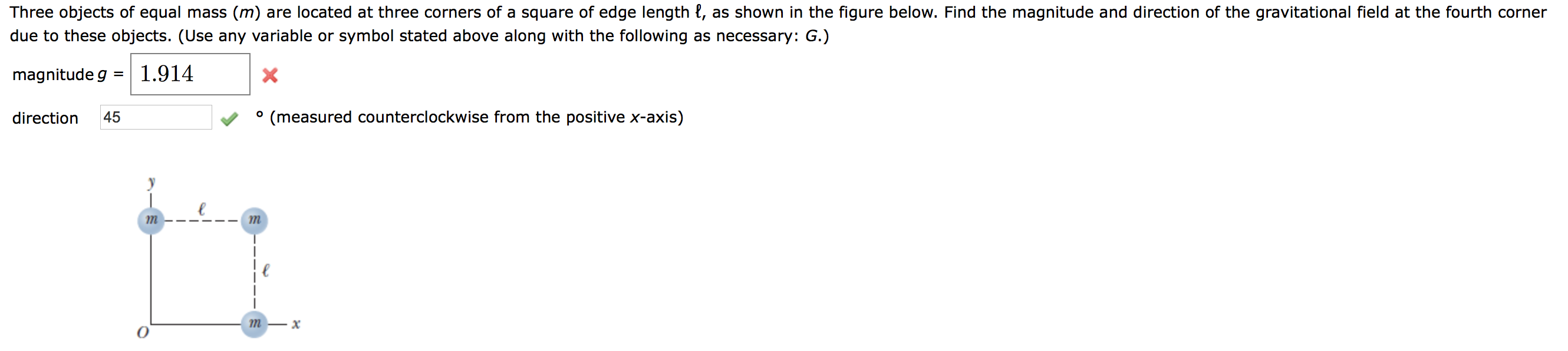 Solved Three objects of equal mass (m) are located at three | Chegg.com