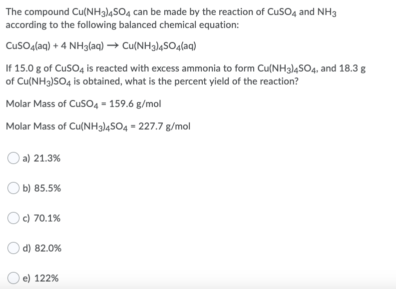 Solved The compound Cu(NH3)4504 can be made by the reaction | Chegg.com