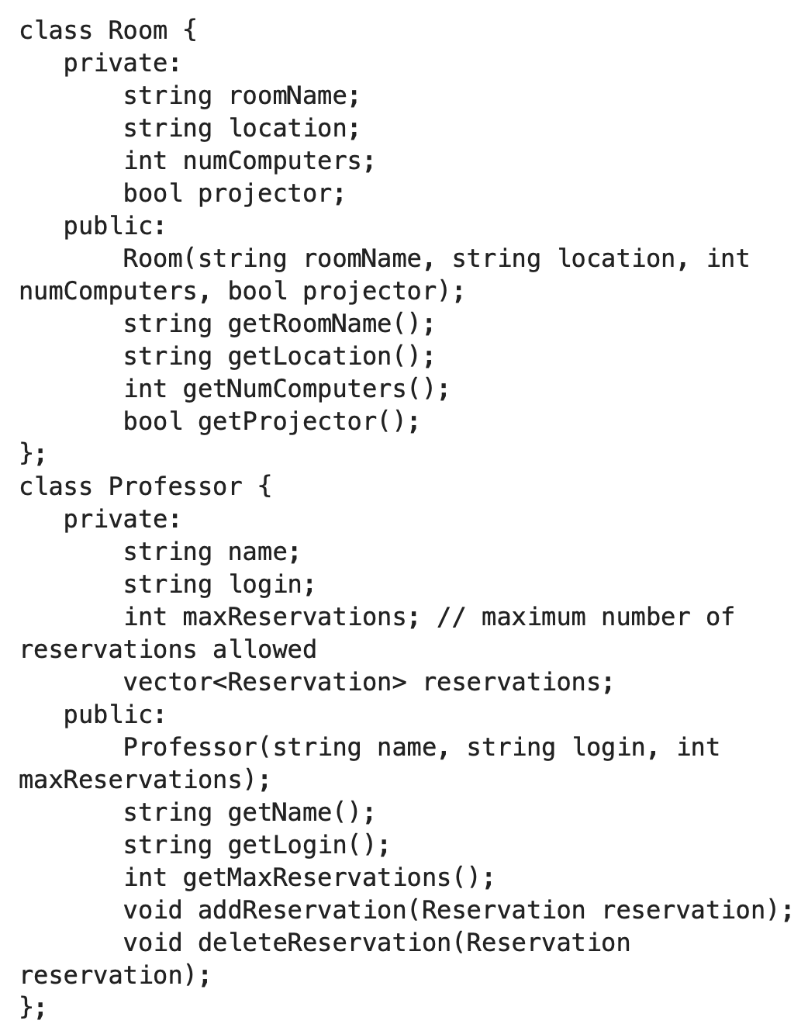 Solved C++ Create a program for classrooms and lab | Chegg.com