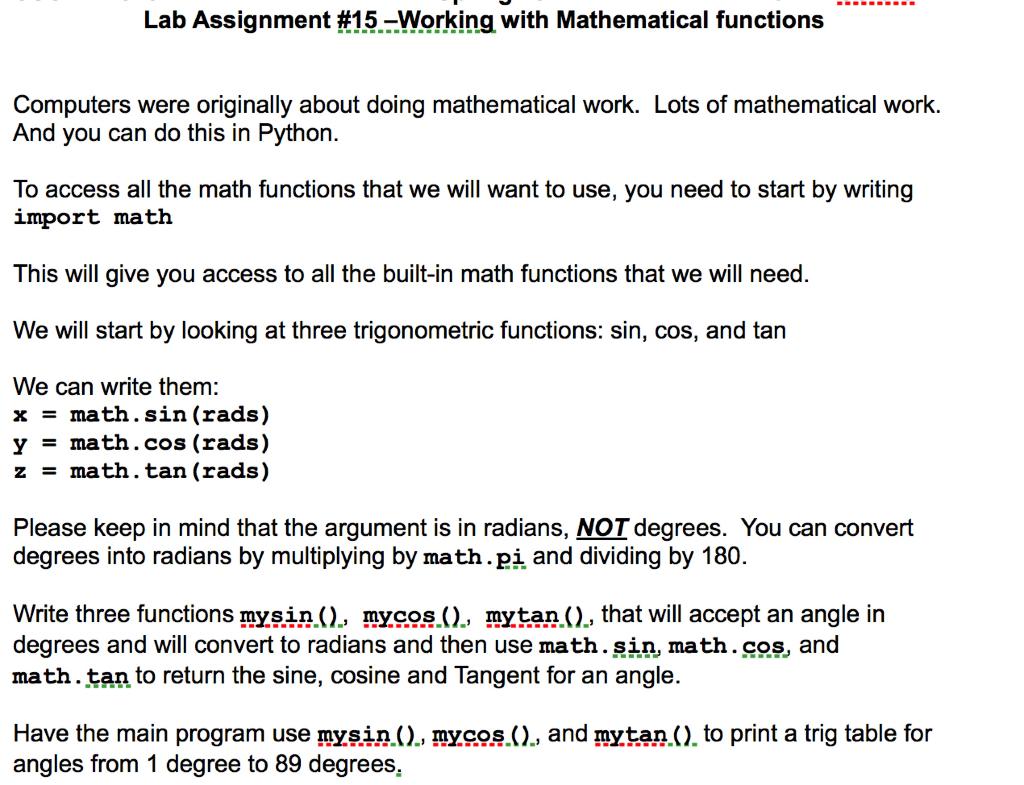 Solved Lab Assignment #15 --Working with Mathematical | Chegg.com