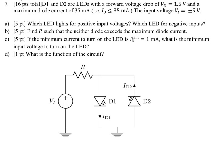 Solved D1 and D2 are LEDs with a forward voltage drop of V | Chegg.com