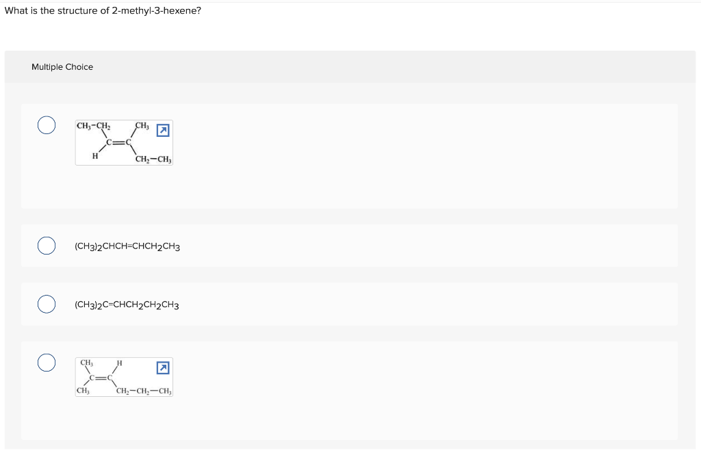 Solved What is the structure of 2-methyl-3-hexene? Multiple | Chegg.com