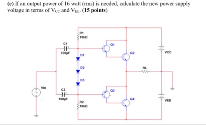 Solved (e) If an output power of 16 watt (rms) is needed, | Chegg.com