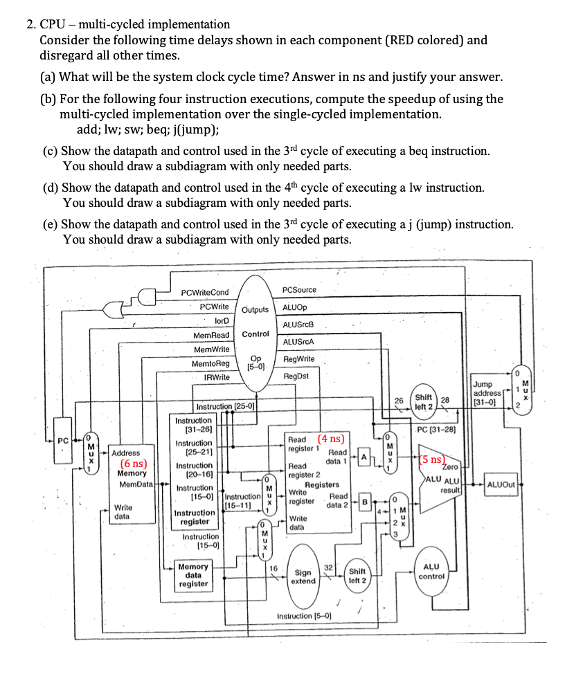 2. CPU - multi-cycled implementation Consider the | Chegg.com