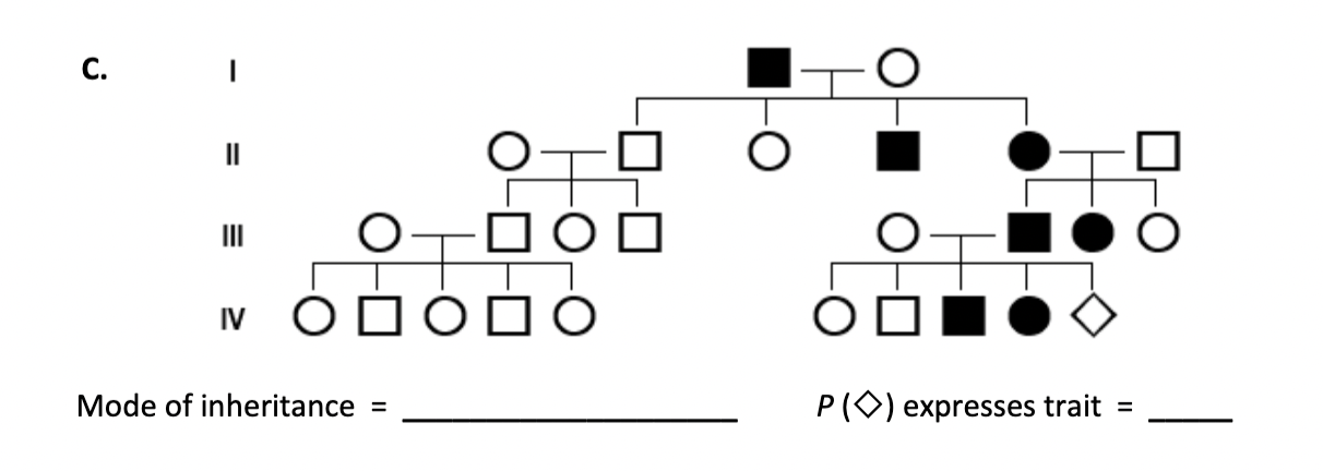 Solved C. Mode of inheritance = P(⋄) expresses trait = | Chegg.com