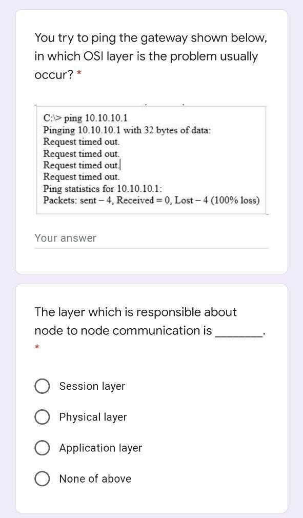 Solved You try to ping the gateway shown below, in which OSI | Chegg.com