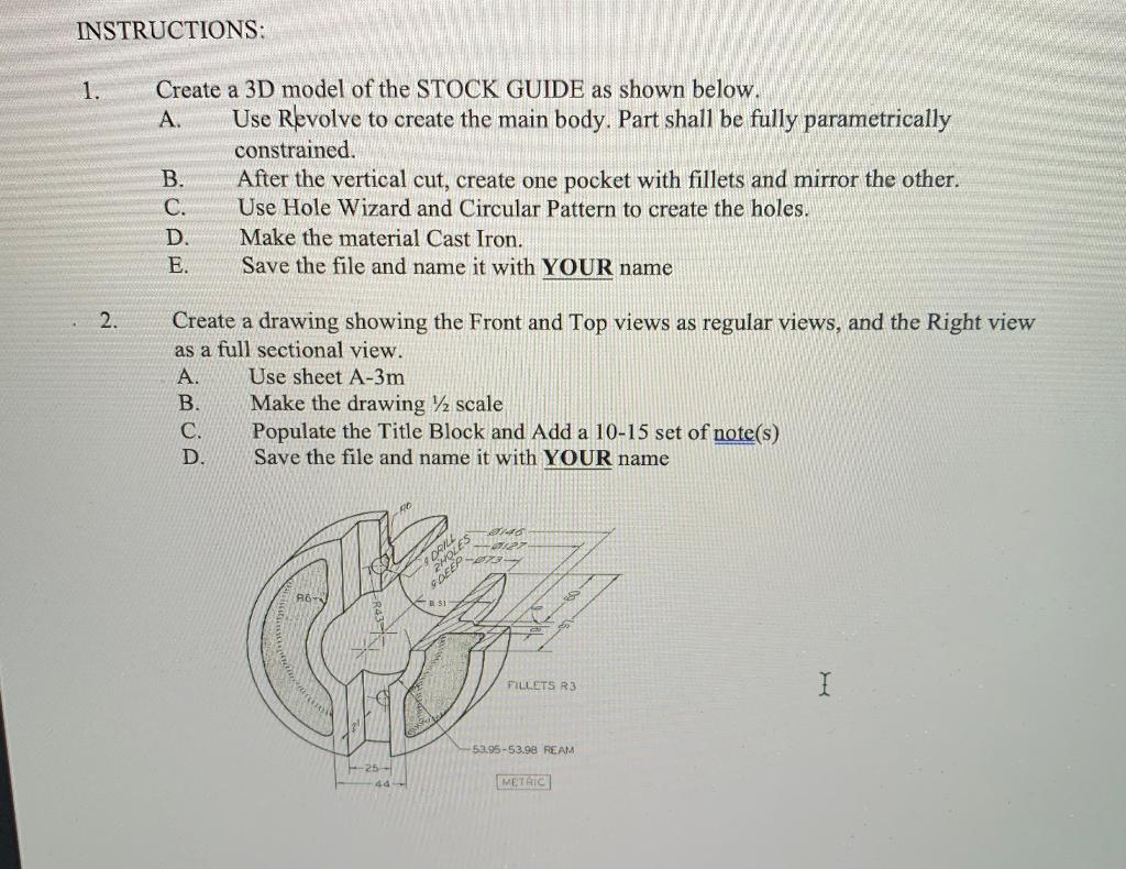 Solved INSTRUCTIONS: 1. Create a 3D model of the STOCK GUIDE | Chegg.com