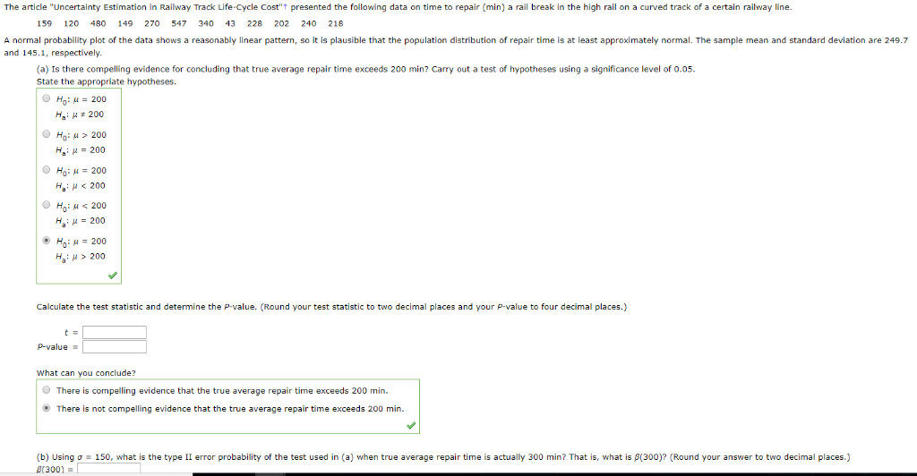 Solved time to repair (min) a rail break in the high rail on | Chegg.com