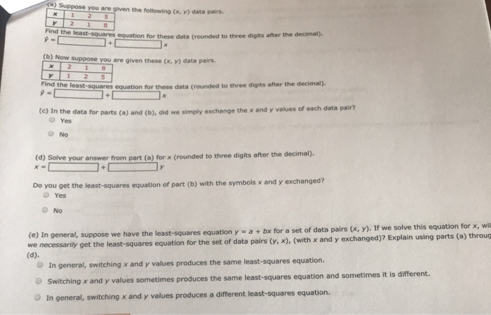 Solved (a) Suppose you are given the following (x, y) data | Chegg.com