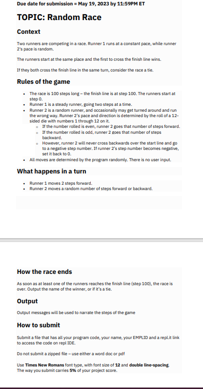 Solved TOPIC: Random Race Context Two runners are competing | Chegg.com