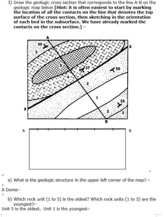 Solved 3) Draw the geologic cross section that corresponds | Chegg.com