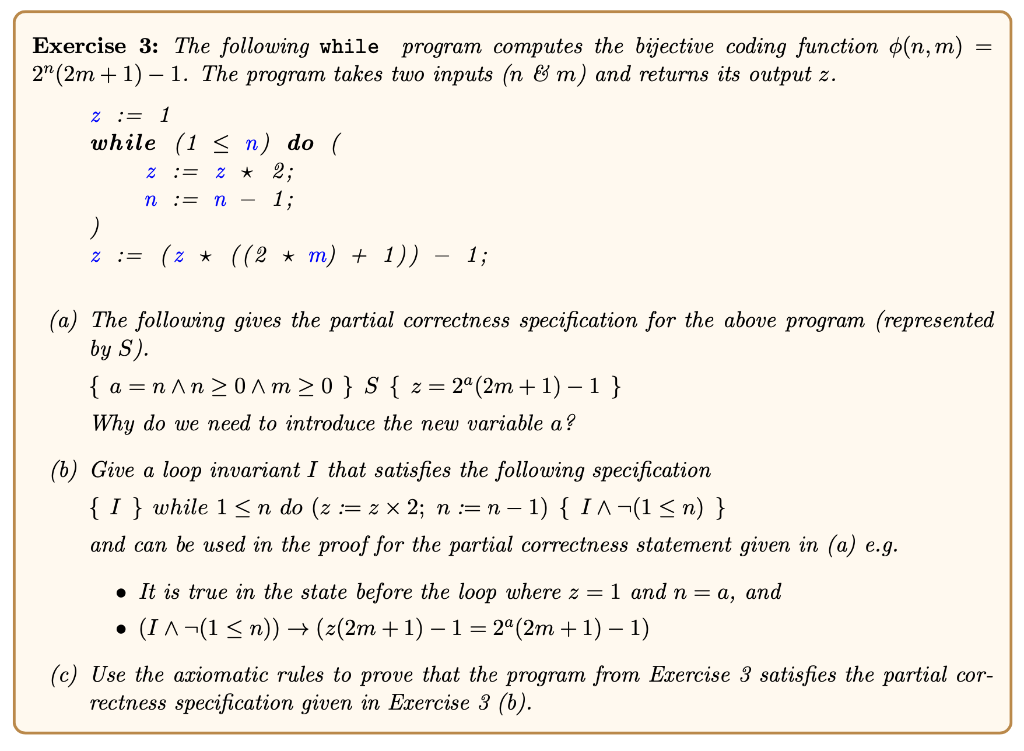 Solved Exercise 3: The following while program computes the | Chegg.com