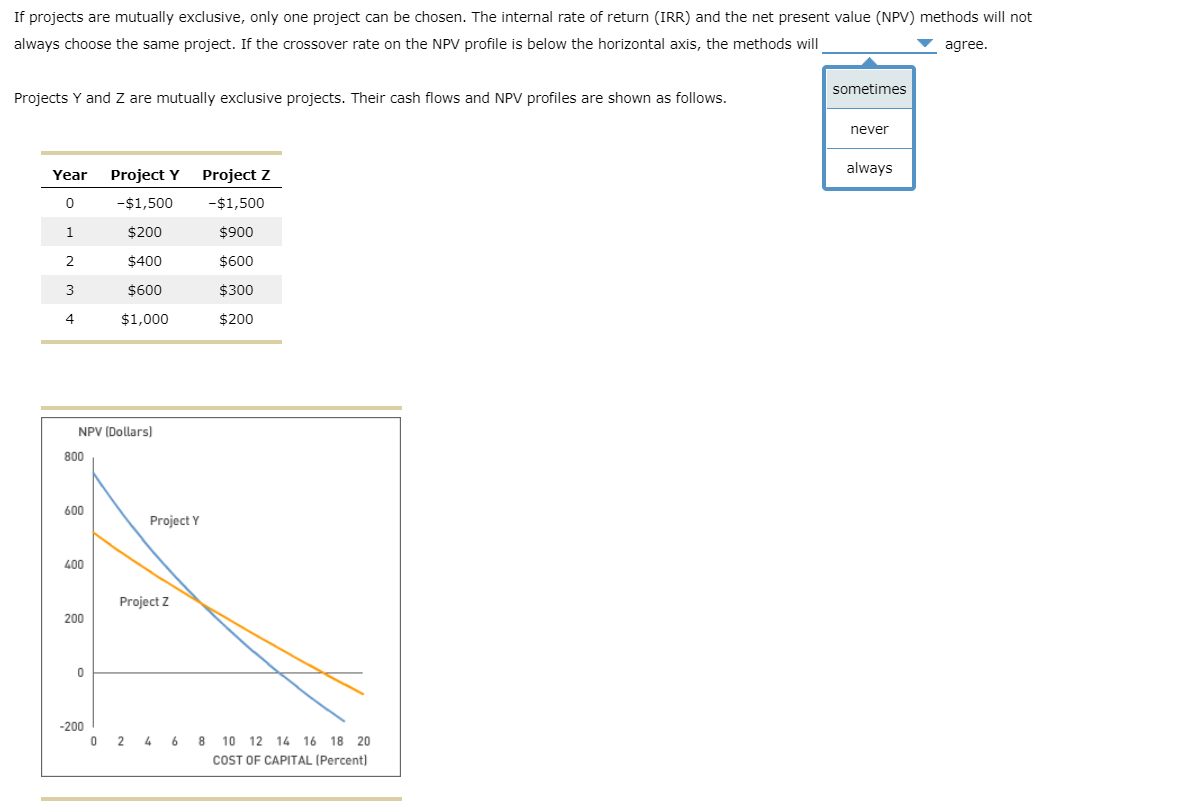 Solved If projects are mutually exclusive, only one project | Chegg.com