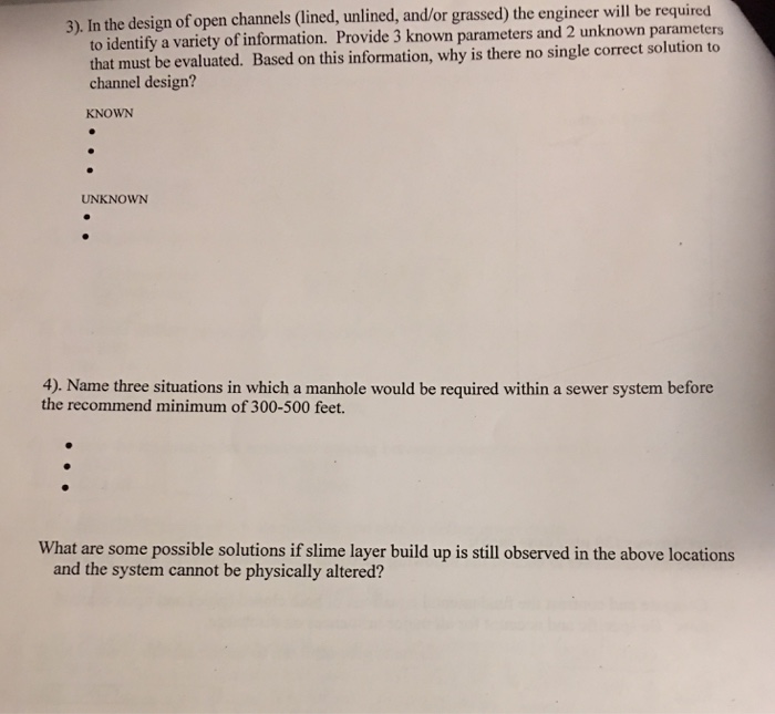 Solved 3) In the design of open channels (lined, unlined, | Chegg.com