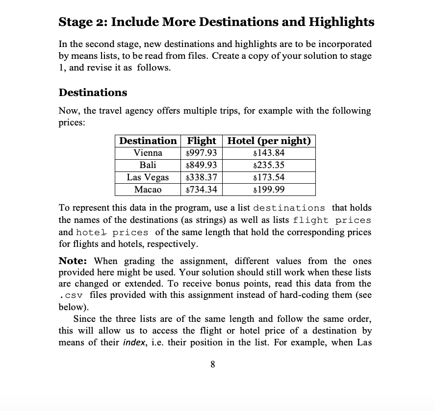 Solved Stage 2: Include More Destinations and Highlights In | Chegg.com