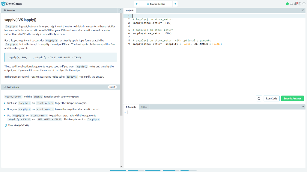 Solved DataCamp € Course Outline so Exercise script.R sapply | Chegg.com