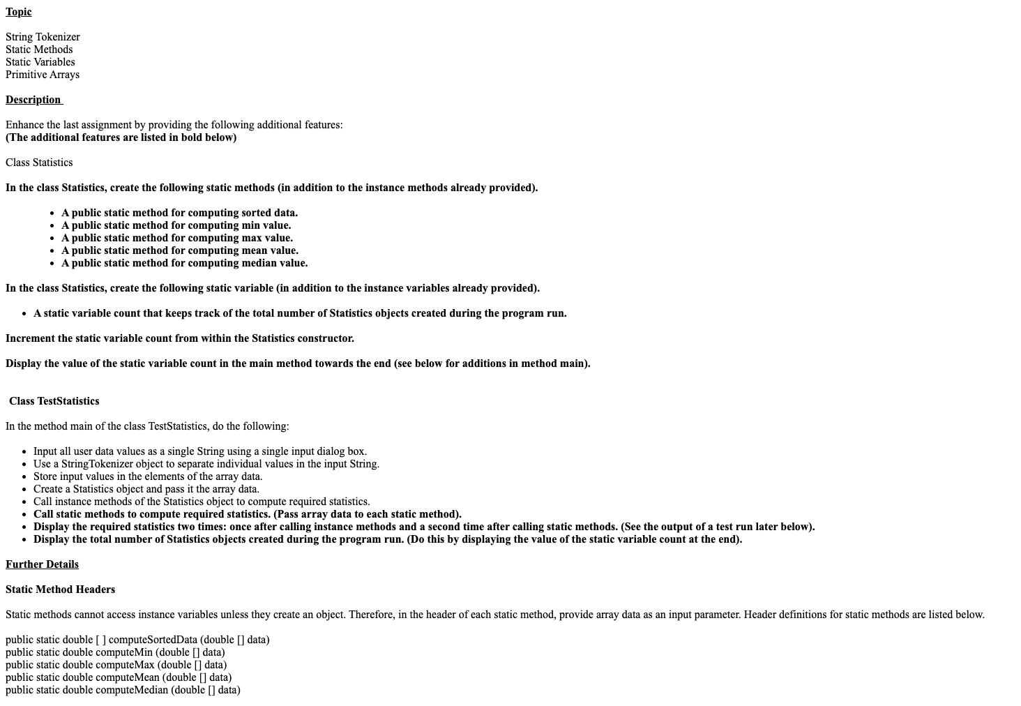 Solved Topic String Tokenizer Static Methods Static | Chegg.com