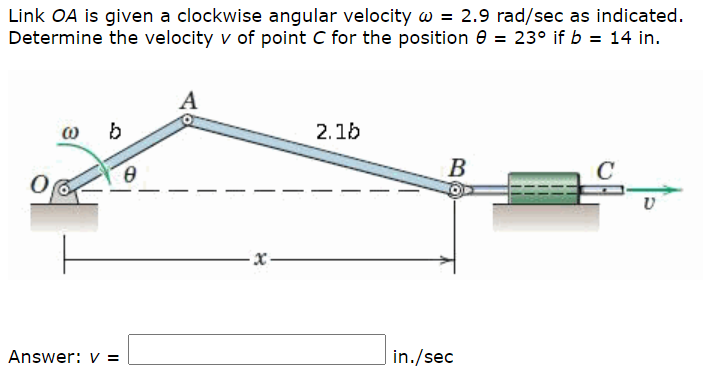 Solved Link OA is given a clockwise angular velocity w = 2.9 | Chegg.com