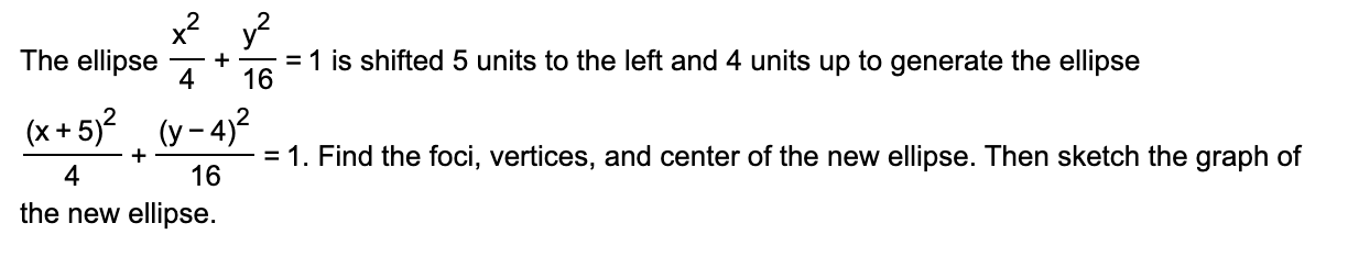 Solved The ellipse 4x2+16y2=1 is shifted 5 units to the left | Chegg.com
