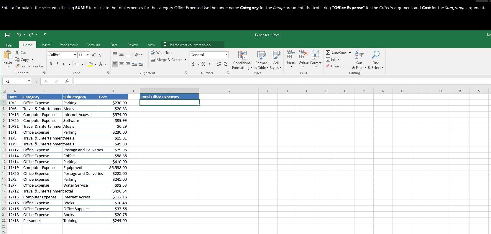 Solved Enter A Formula In The Selected Cell Using SUMIF To Chegg