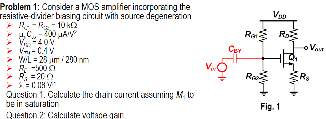 Solved Problem 1: Consider a MOS amplifier incorporating | Chegg.com